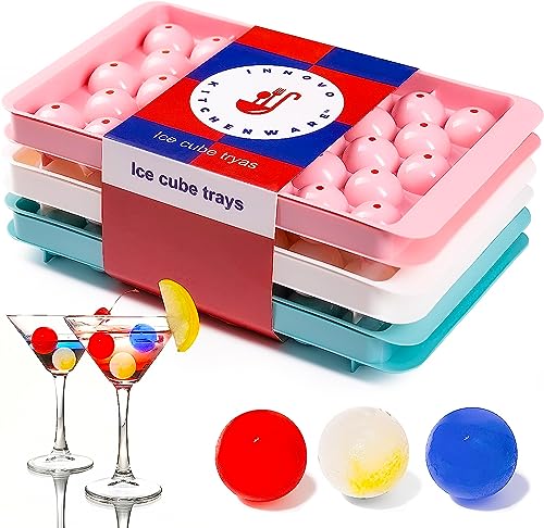 33 Cavity 1.2 Inch Cubes with 3-Pack Ice Cube Trays: Round, Circle, Sphere Molds + Crafted from TPE (Thermoplastic Elastomers) Ideal for Small Ice Cubes, Chilling, & Cocktails