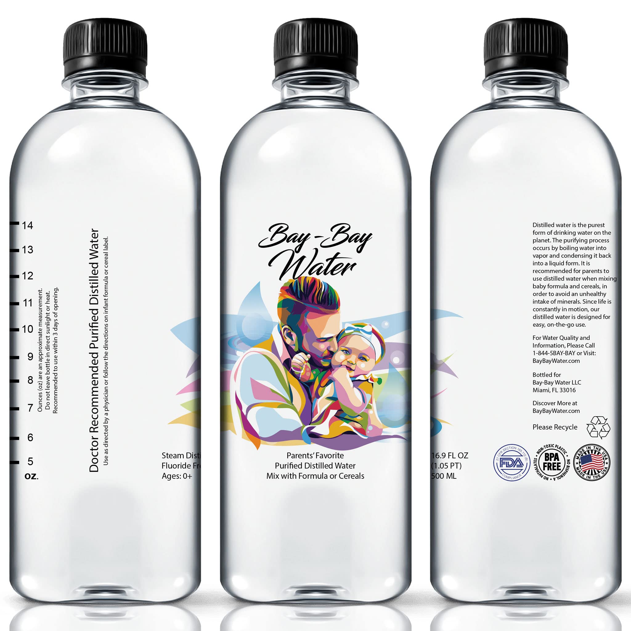 36 Pack Distilled Water by Bay Bay Water - Baby Water for Mixing Formula - Fluoride Free 16.9 fl oz