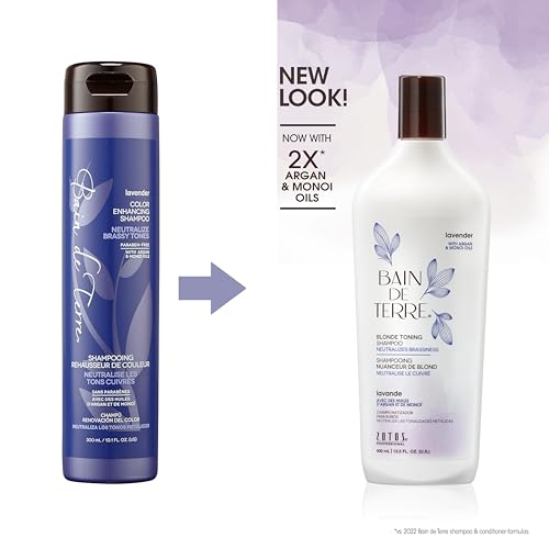 Bain de Terre Lavender Blonde Toning Shampoo, Neutralize Brassy Tones for Cool Blonde, Highlighted or Gray Hair, with Argan & Monoi Oils, Paraben-Free, Vegan, 13.5 Fl Oz