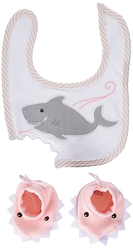 Baby Aspen Chomp and Stomp Shark Bib and Booties Gift Set, Pink