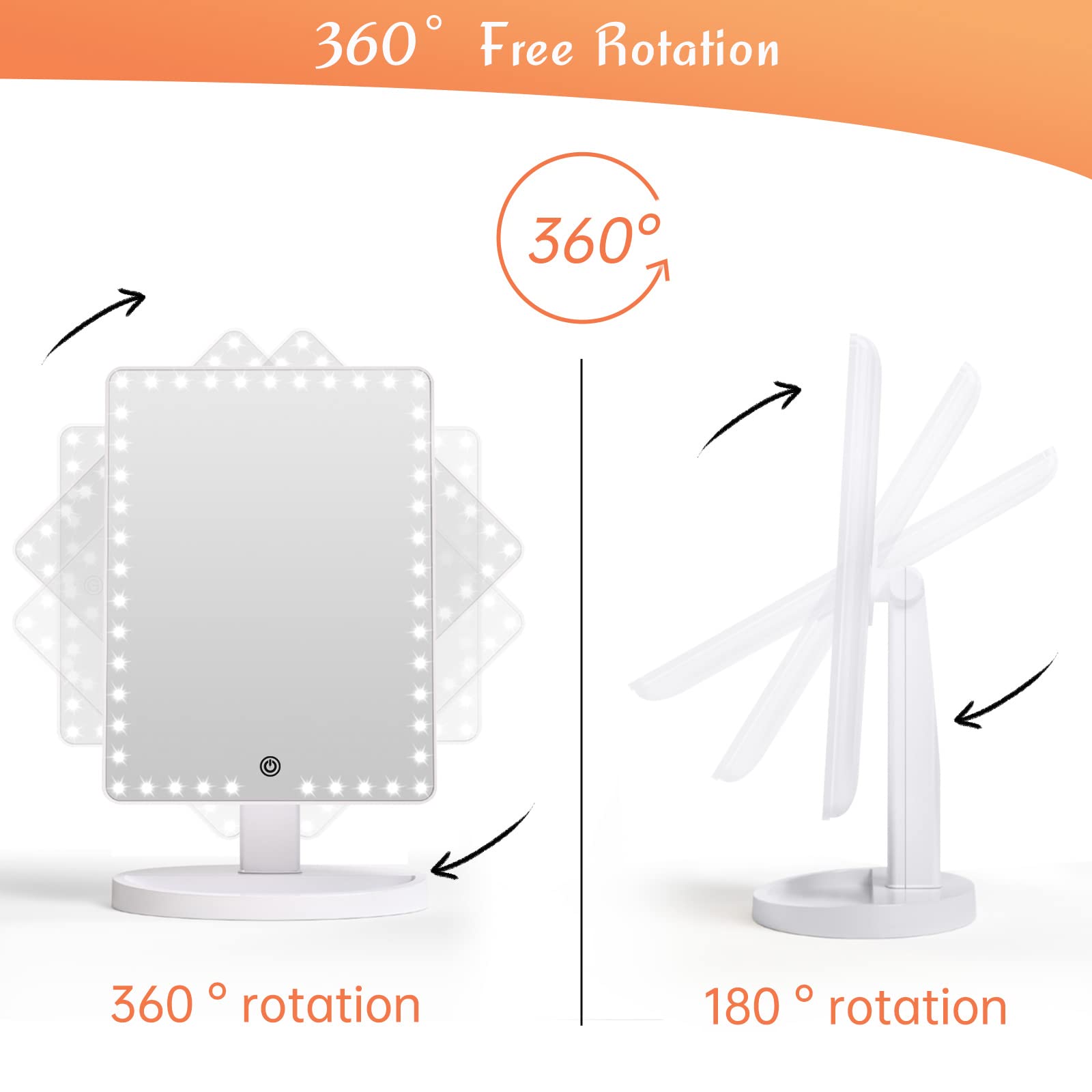 FUNTOUCH Rechargeable Large Makeup Mirror with Lights and 10X Magnification Mirror, Lighted Makeup Vanity Mirror with 96 LED, Sensor Touch Dimmable, 360 Degree Adjustable Rotation, Light up Mirror
