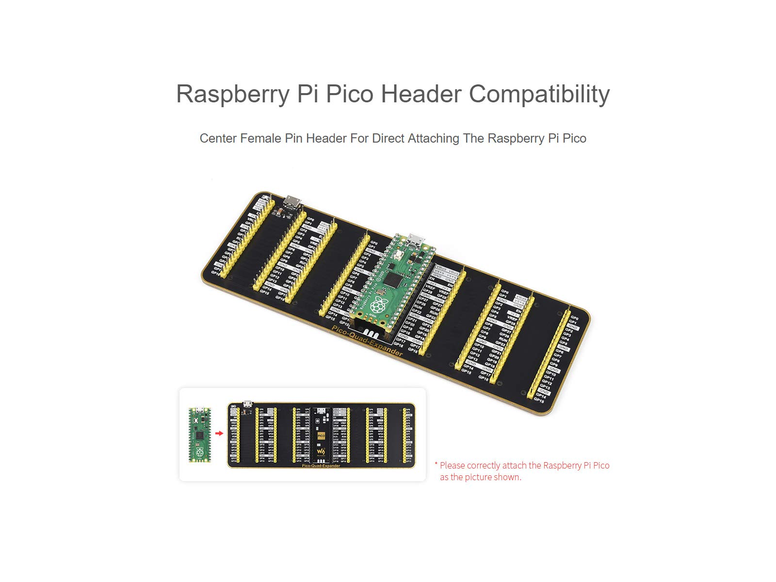 Quad GPIO Expander for Raspberry Pi Pico Microcontroller Board Four Sets of Standard Raspberry Pi Pico GPIO Male Headers for Connecting More Expansion Modules,USB-Powered