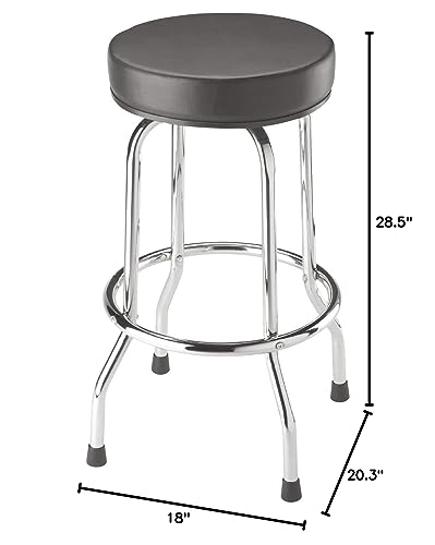 BIG RED Torin Swivel Bar Stool: Padded Garage/Shop Seat with Chrome Plated Legs, Black, 28.74" Tall, 18.5" Diameter