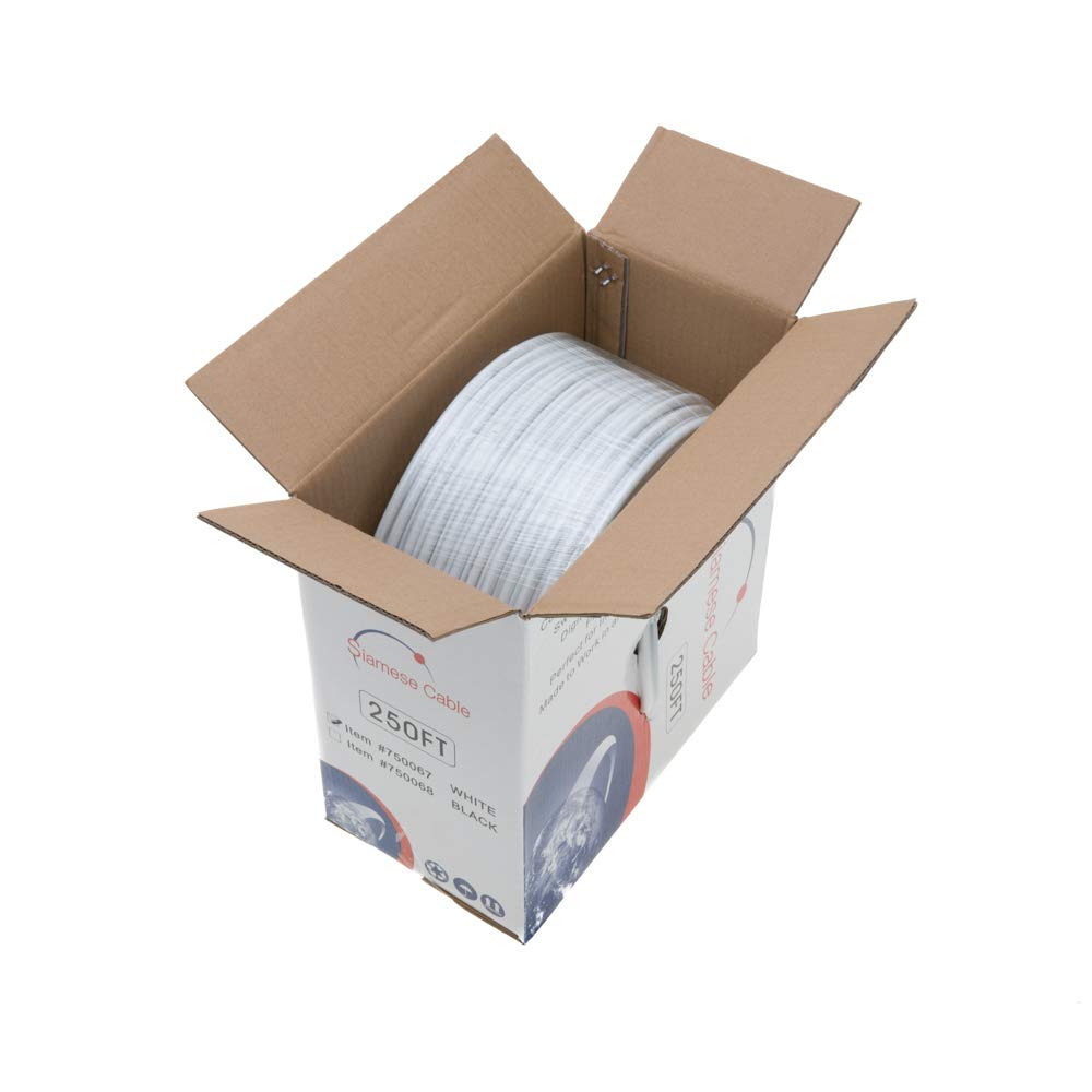 Bulk Siamese RG59/U Cable, 20AWG + 18/2AWG, 95% Shielding, CCTV Video Wire (White, 250FT)