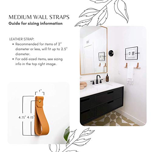 KEYAIIRA - Medium Black Leather Wall Hook, wall hanging strap towel hook for wall leather loop strap for scarf storage boat paddle holder minimal towel bar rack storage