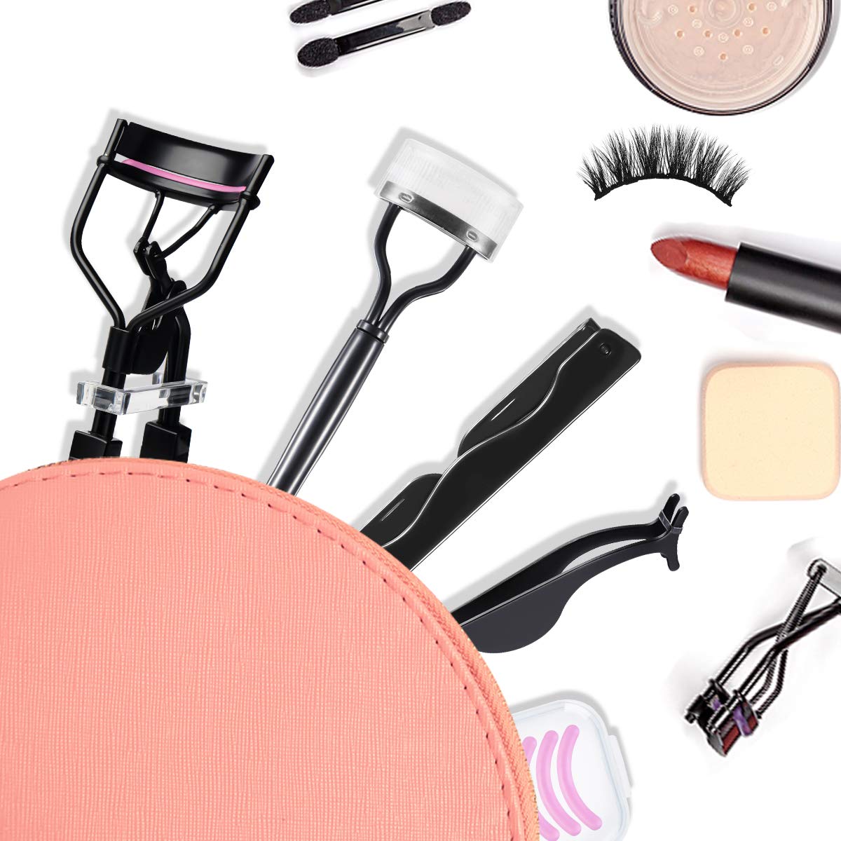 Eyelash Curler, HOCOSY 4 in 1 Eyelash Curlers Kit for Women Includes Lash Curler, Eyelash Brush, Eyelash Extension Tweezers, Eyebrow Brush and Comb, Silicone Refill Pads for Natural Eyelashes