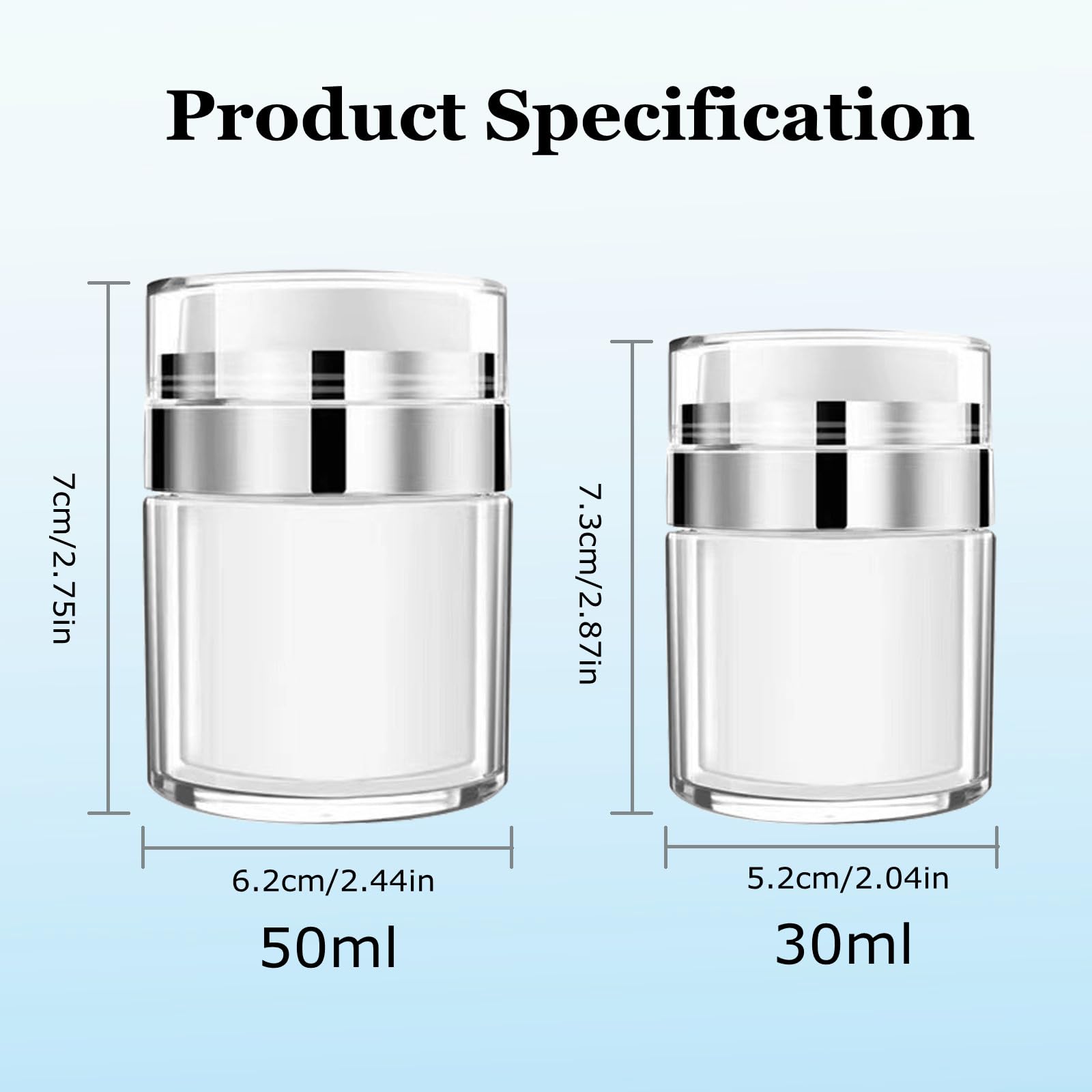 2Pcs Airless Pump Jar,Portable Lotion Dispenser,Empty Refillable Travel Face Cream Lotion Container Pot for Lotions, Creams, Serums,Eye Cream,30/50ml (30ml, White)