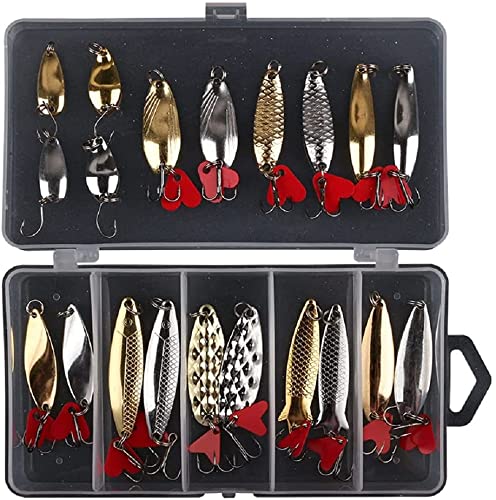 21Pcs Metal Fishing Spoon Lure SpinnerBaits Treble Hooks Tackle Fresh or Salt Water for Salmon Bass