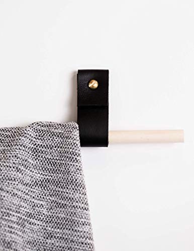 KEYAIIRA - Small Black Leather Wall Hook, wall hanging strap towel hook for wall leather loop strap for scarf storage boat paddle holder minimal towel bar rack storage