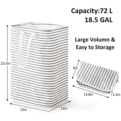 72L Freestanding Laundry Hamper, Collapsible Waterproof Clothes Basket with Easy Carry Long Handle, Washing Bag for Clothes, Toys (1 Pack, Grey)