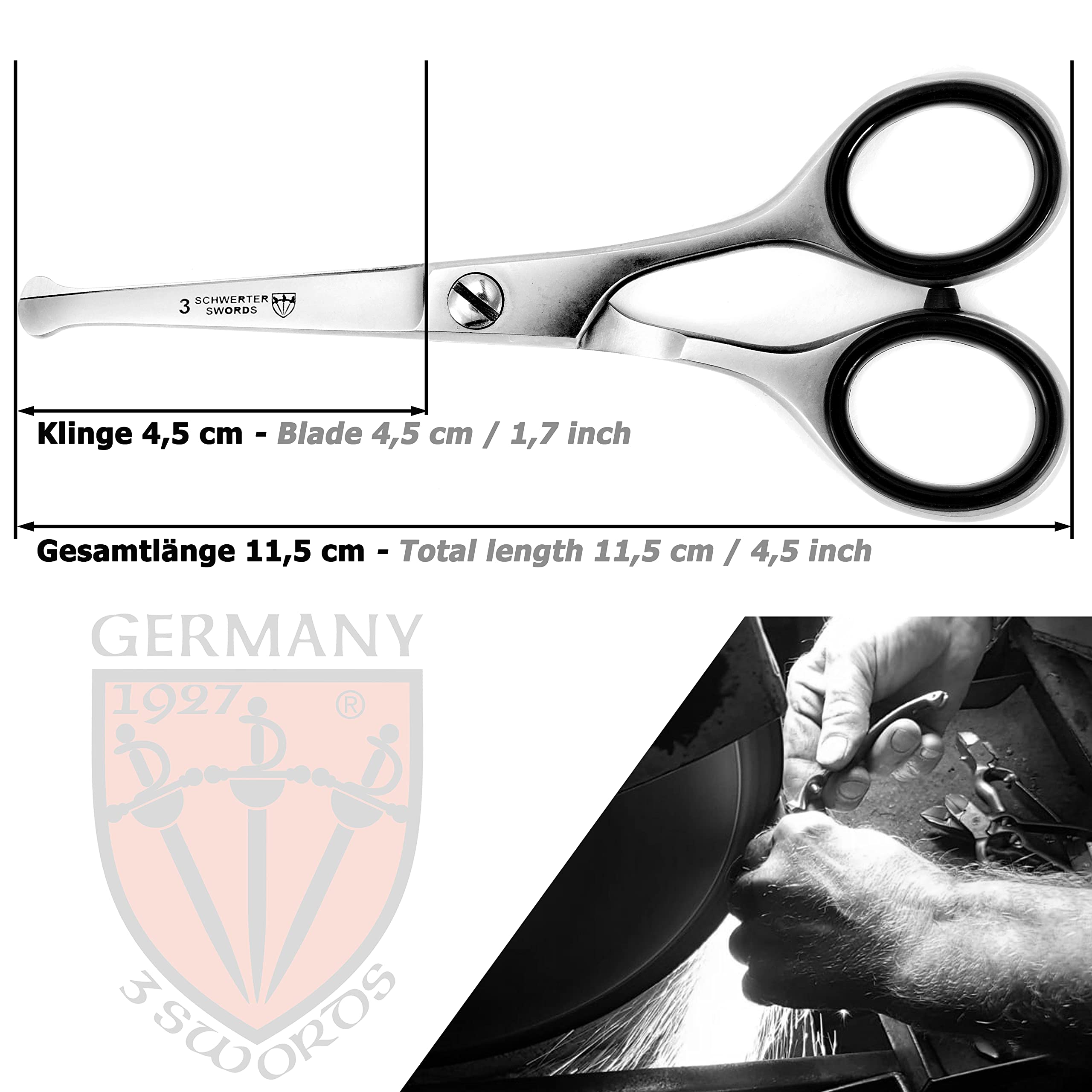 3 Swords Germany β professional NOSTRIL NOSE and EAR HAIR SCISSORS trimmer, stainless steel, straight blade rounded tip with black case for men and women