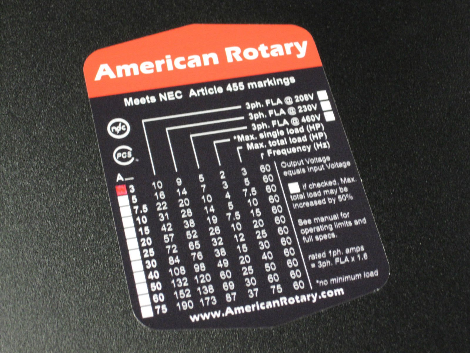 American Rotary Phase Converter AR20-20 HP 1 to 3 Three PH | Can Start up to a 10Hp Light Load / 28 Amp 208-240v
