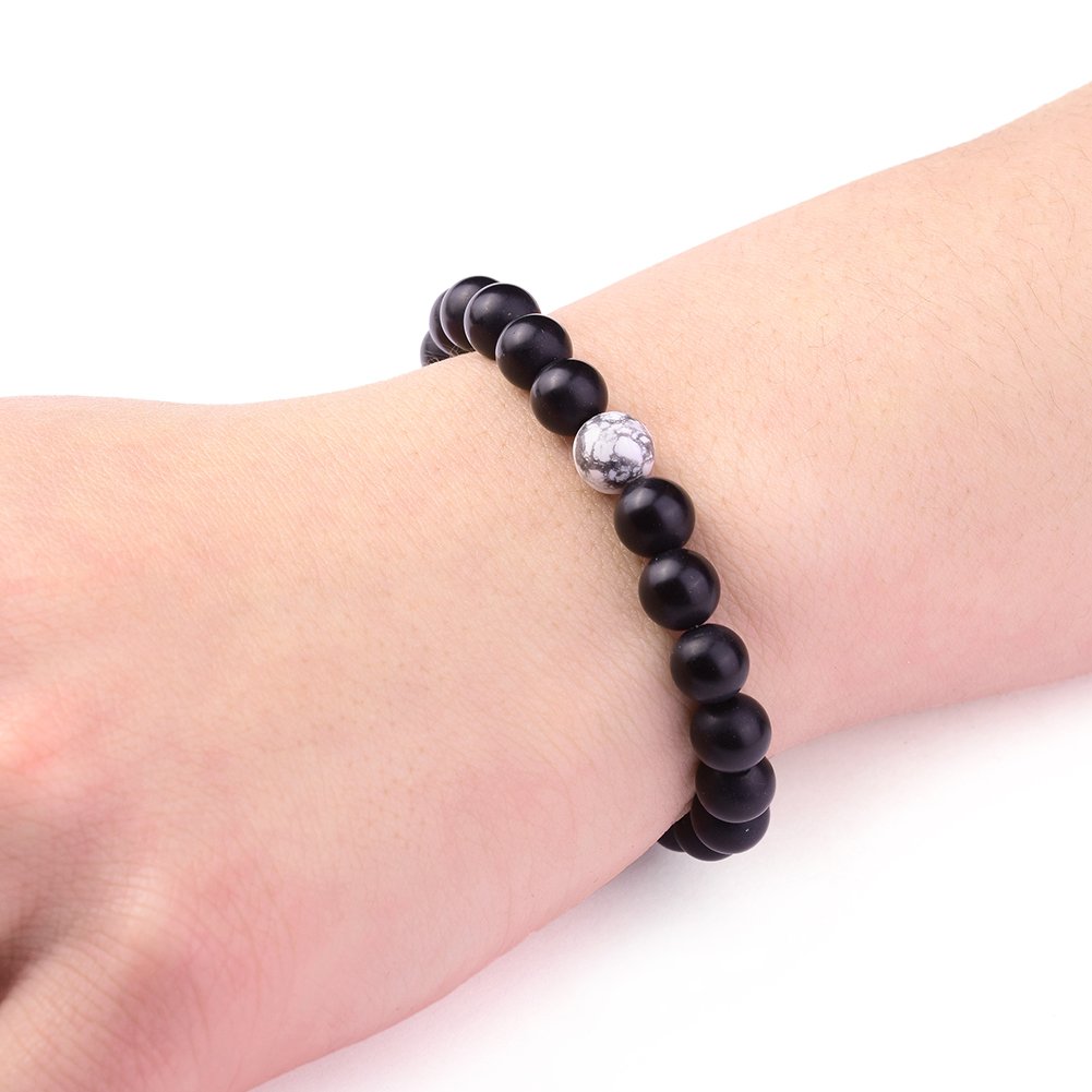 2 Pcs Couple Distance Relationship Bracelets Black Matte Agate & White Howlite Energy Beads Stone Ying Yang Balance Bracelet Banglet for Lovers Touch Bracelets Long Distance Relationship¡