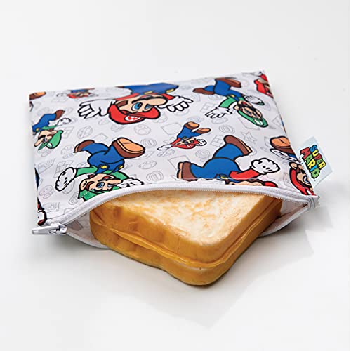 Bumkins Sandwich Bag / Snack Bag, Reusable Fabric, Washable, Food Safe, BPA Free, 7x7 – Nintendo Mario/Luigi, Pack of 1