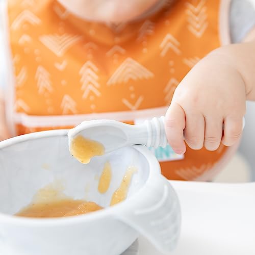 Bumkins Suction Silicone Baby Feeding Set, Bowl, Lid, Spoon, BPA-Free, First Feeding, Baby Led Weaning - Marbled