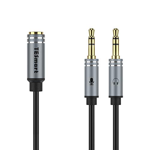 TESmart Headphone Splitter Audio Cable, 3.5mm Female to a Dual Male Headphone/Microphone Y Splitter Audio Adapter for Desktop PC, Laptop with a Combo Audio Port (1-Pack,1FT)