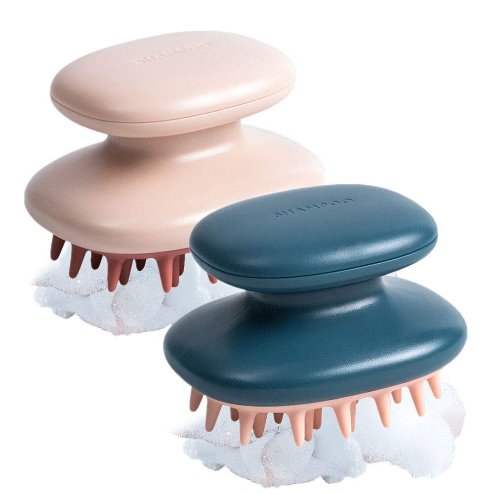 2 Pack Hair Scalp Massager Silicone Waterproof Shampoo Brush Hair Clean and Head Relax (blue & pink)