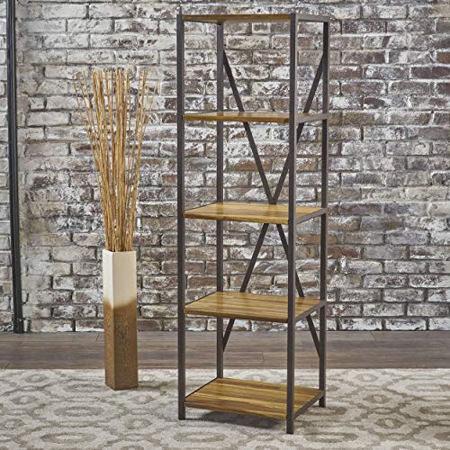 Christopher Knight Home Roney Acacia Wood Bookcase with Iron Accents, 17", Natural Stained With Rustic Metal