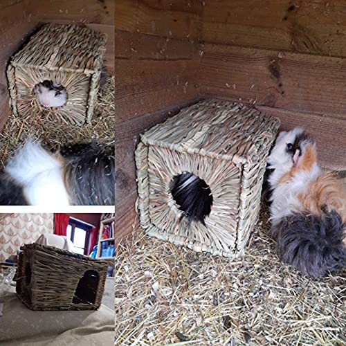 Tfwadmx 2 Pack Rabbit Grass House - Natural Hand Woven Seagrass Play Hay Bed, Collapsible Hideaway Hut Toy for Bunny Hamster Guinea Pig Chinchilla Ferret