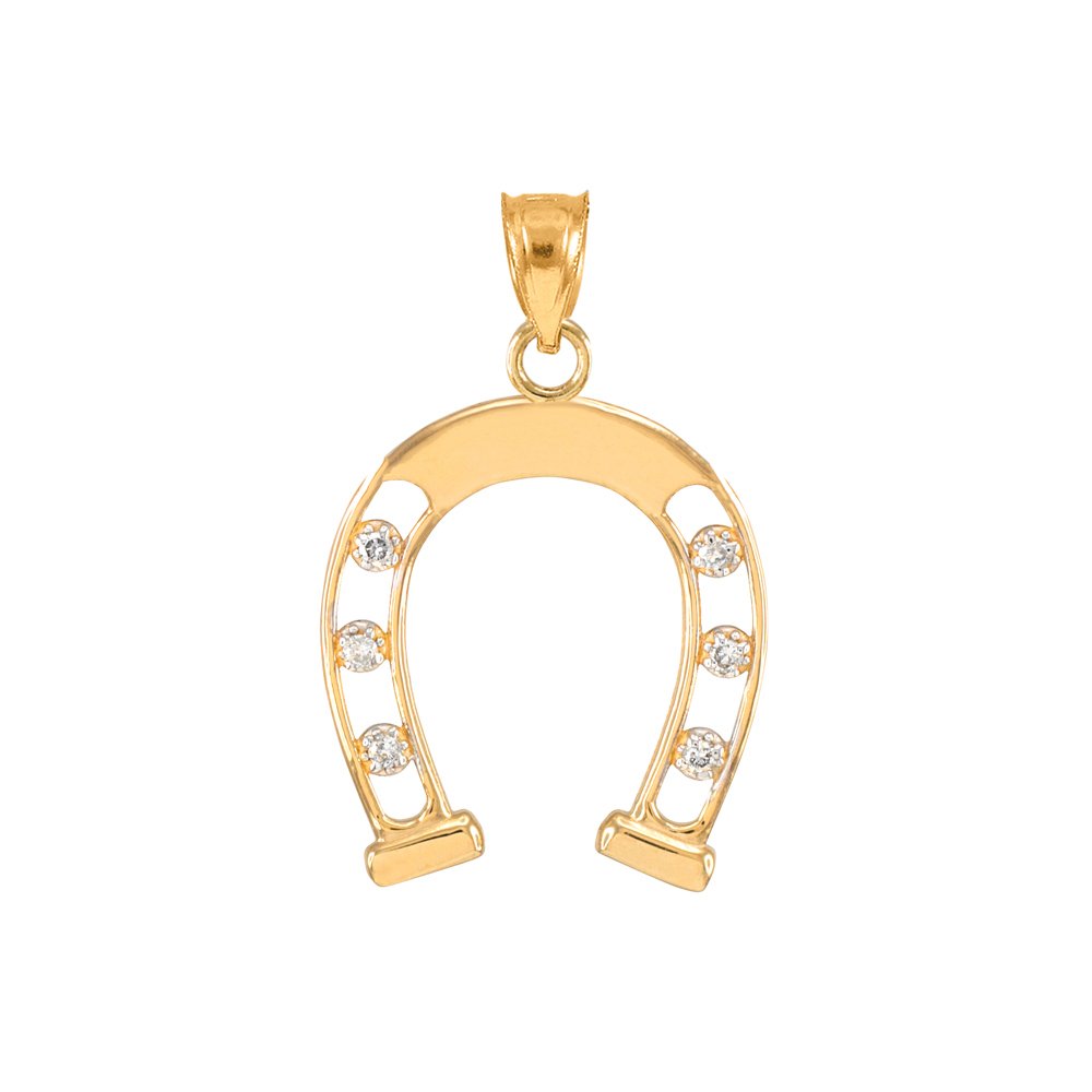14k Yellow Gold Good Luck Horseshoe Pendant with Diamonds