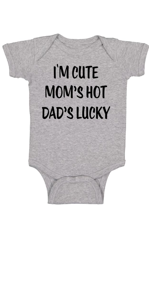 Crazy Bros Tees I'm Cute, Mom's Hot, Dad's Lucky Baby Bodysuit Adorable Unisex Romper Boy Newborn Clothes (6 Months, Heather Grey)