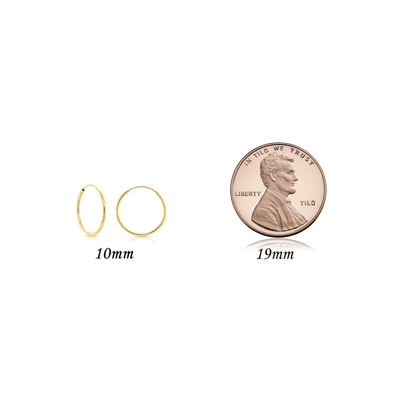 14k Yellow Gold Round Endless Hoop Earrings - 10-18mm (10 Millimeters)……