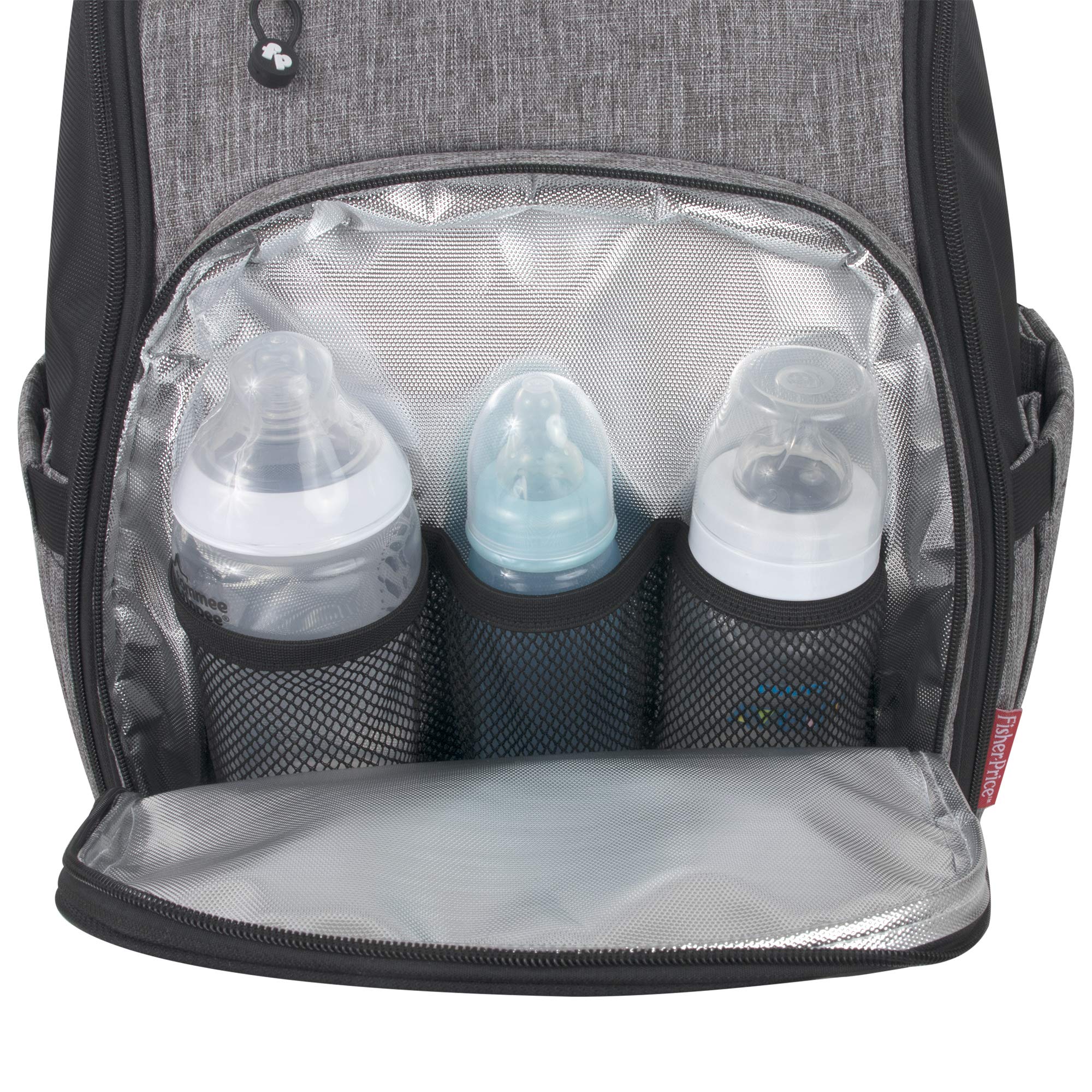 Fisher Price Diaper Bag Backpack with Changing Pad and Stroller Straps, Grey, Large