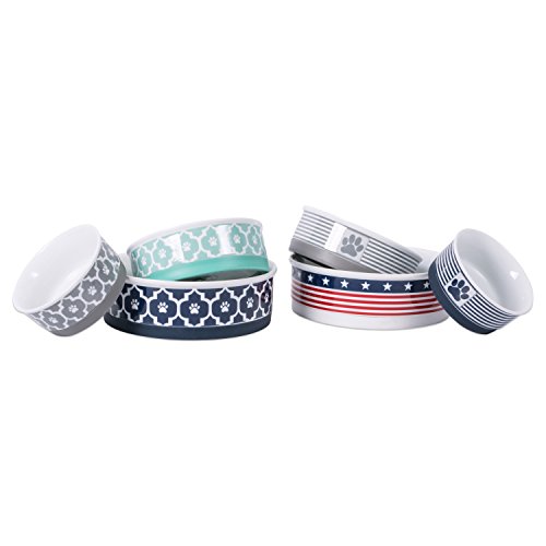 Bone Dry Lattice Pet Bowl, Removable Silicone Ring Creates Non-Slip Bottom for Secure Feeding & Less Mess, Microwave & Dishwasher Safe, Medium Set, 6x2", Gray, 2 Count