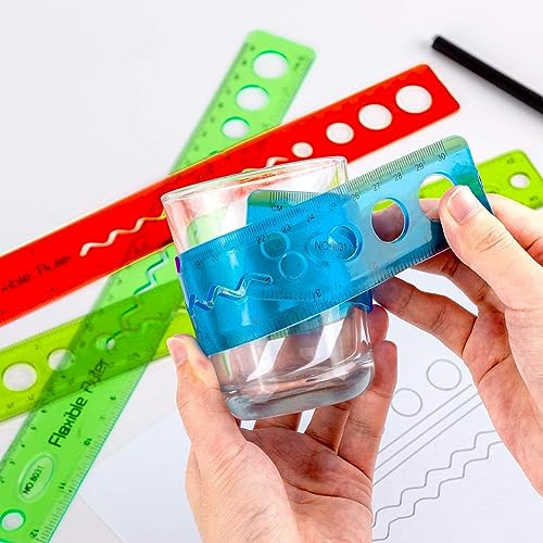 AKOAK Flexible Ruler, 30 CM/12" Flexible Bendable Soft Plastic Clear Ruler, Double Sided Ruler, Safe Children's School Supplies for Schools, Homes and Offices - Pack of 4