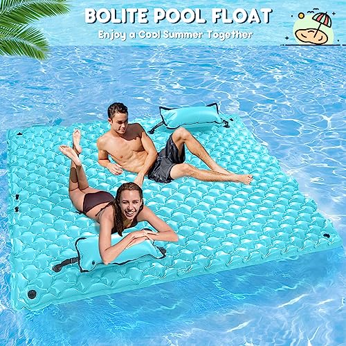BOLITE Giant Inflatable Lake Float for Adults, 102 x72 Inch Pool Float with Pool Hammock, Floating Mat Toy Raft Loung for Swimming Pool Lake Beach Summer Water Party, Blue