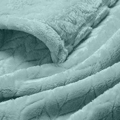 Kingole Flannel Fleece Luxury Throw Jacquard Weave Blanket, Celadon Twin Size Leaf Pattern Cozy Couch/Bed Super Soft and Warm Plush Microfiber 350GSM (66 x 90 inches)
