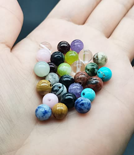 750pcs 6mm Natural Round Stone Beads Healing Engry Crystals Gemstone Beading Loose Gemstone Hole Size 1mm DIY Smooth Beads for Bracelet Necklace Earrings Jewelry Making,Box Packed(15 Material -3,6mm)