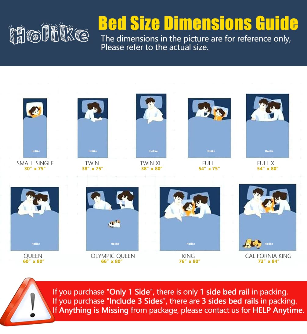 Holike Bed Rails for Toddlers - 60 inch 70 inch 80 inch Extra Long Baby Bed Rail Guard (3 Sides: Perfect for California King Bed,Include 3 Sides)