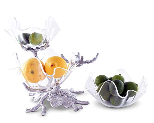 Arthur Court 3-Tiered Acrylic Bowl Stands Grape Pattern Sand Casted in Aluminum with Artisan Quality Hand Polished Tarnish Free Lightweight Serving Bowls 9.5 inch x 12 inch