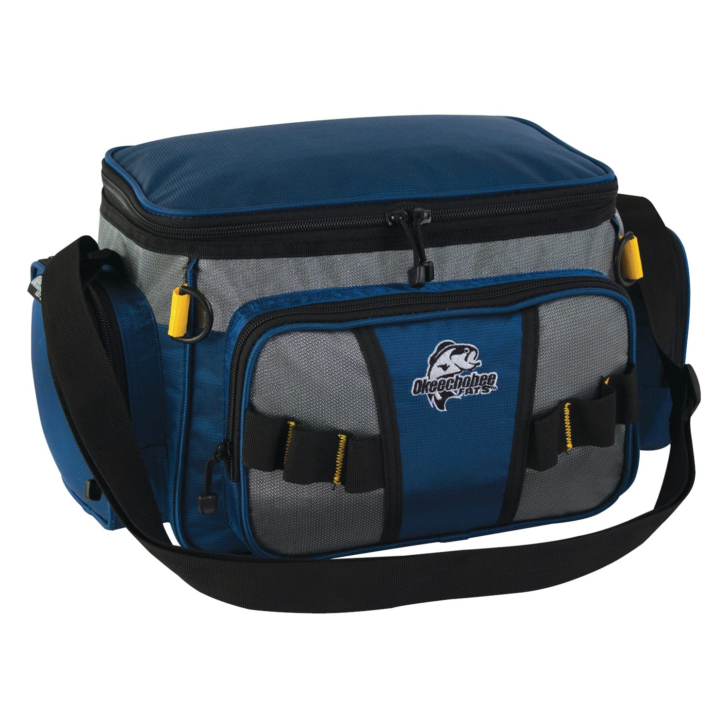 360 Fishing Gear Tackle Bag by Okeechobee Fats | Soft Sided Fishing Bag | Includes 3 Fishing Accessories Utility Boxes | Top Loading Fishing Tackle Box Bag | Deepwater Blue, 10.8in x 7.8in x 7"