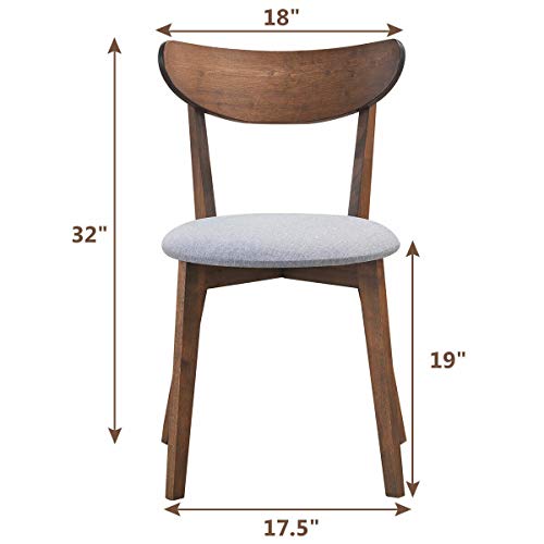 COSTWAY Set of 2 Dining Chairs, Mid-Century Dining Side Chairs with Curved Back and Cushioned Seat, Rubber Wood Legs Chairs with Sturdy Construction, Comfort Chairs for Living Room, Bedroom, Kitchen