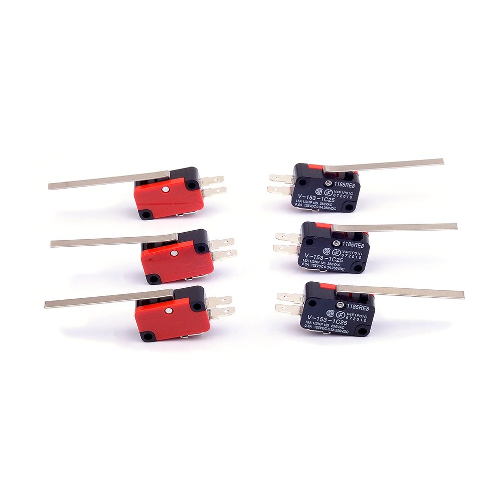 Cylewet 6Pcs V-153-1C25 Micro Limit Switch Long Straight Hinge Lever Arm SPDT Snap Action LOT for Arduino (Pack of 6) CYT1068
