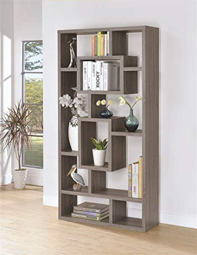 Coaster Furniture Geometric Cubed Rectangular Bookcase 11.5" D x 35.5" W x 70.75" H Weathered Grey 800512