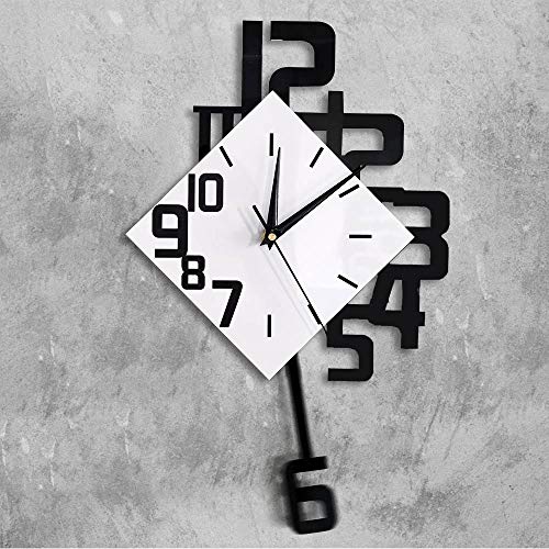 The Geeky Days Large Numbers Pendulum Clock Black and White Modern Design Irregular Numerals Decorative Fashion Silent Quartz Wall Watch with Swinging Number