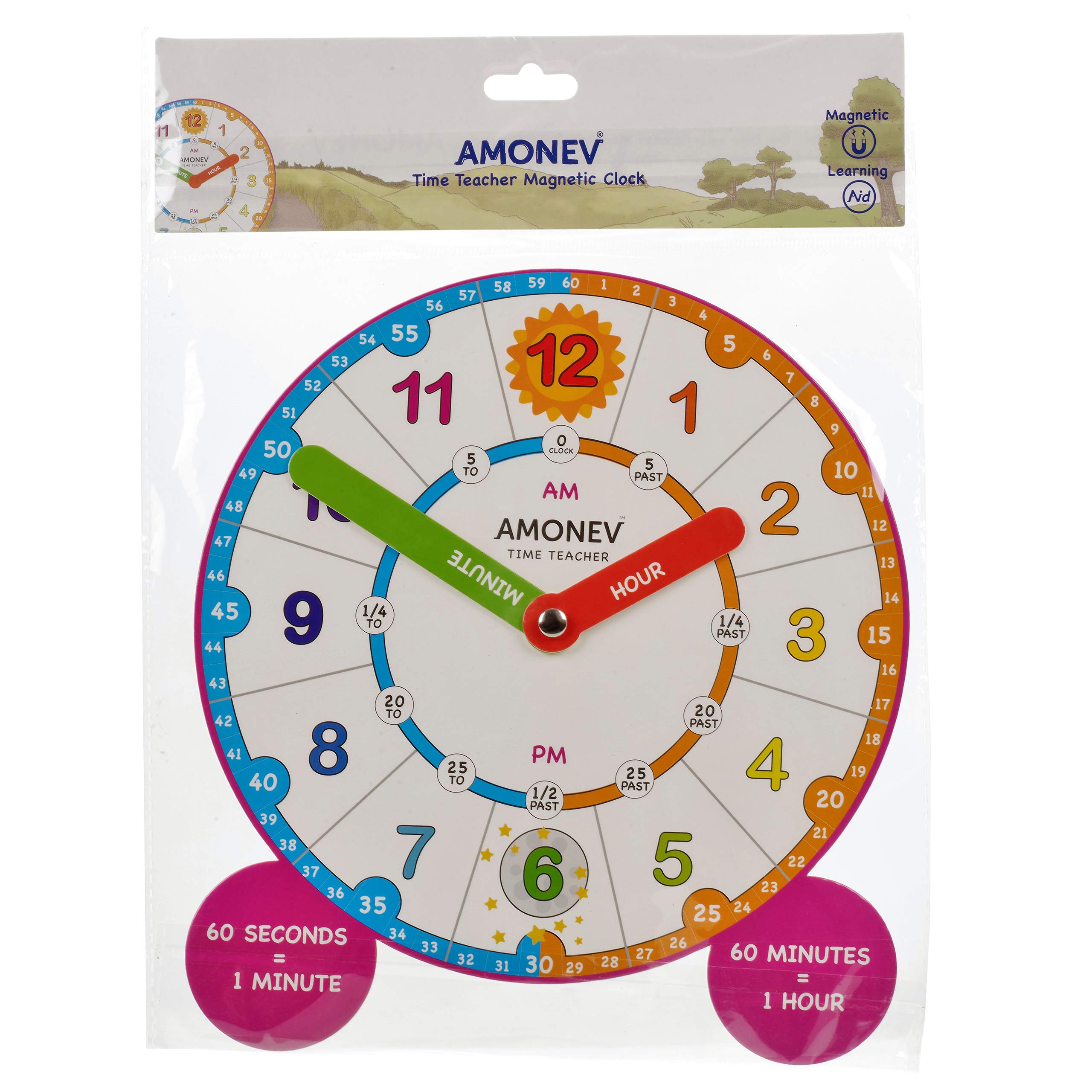 Amonev Time Teacher Magnet Clock, Teach Children to Instantly Read and say The time with This Hand held Teaching aid. Pre-School Kindergarten aid