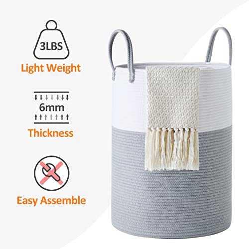 Cotton Rope Laundry Hamper by YOUDENOVA, 58L - Woven Collapsible Laundry Basket - Clothes Storage Basket for Blankets, Laundry Room Organizing, Bedroom Storage, Clothes Hamper β Grey & White