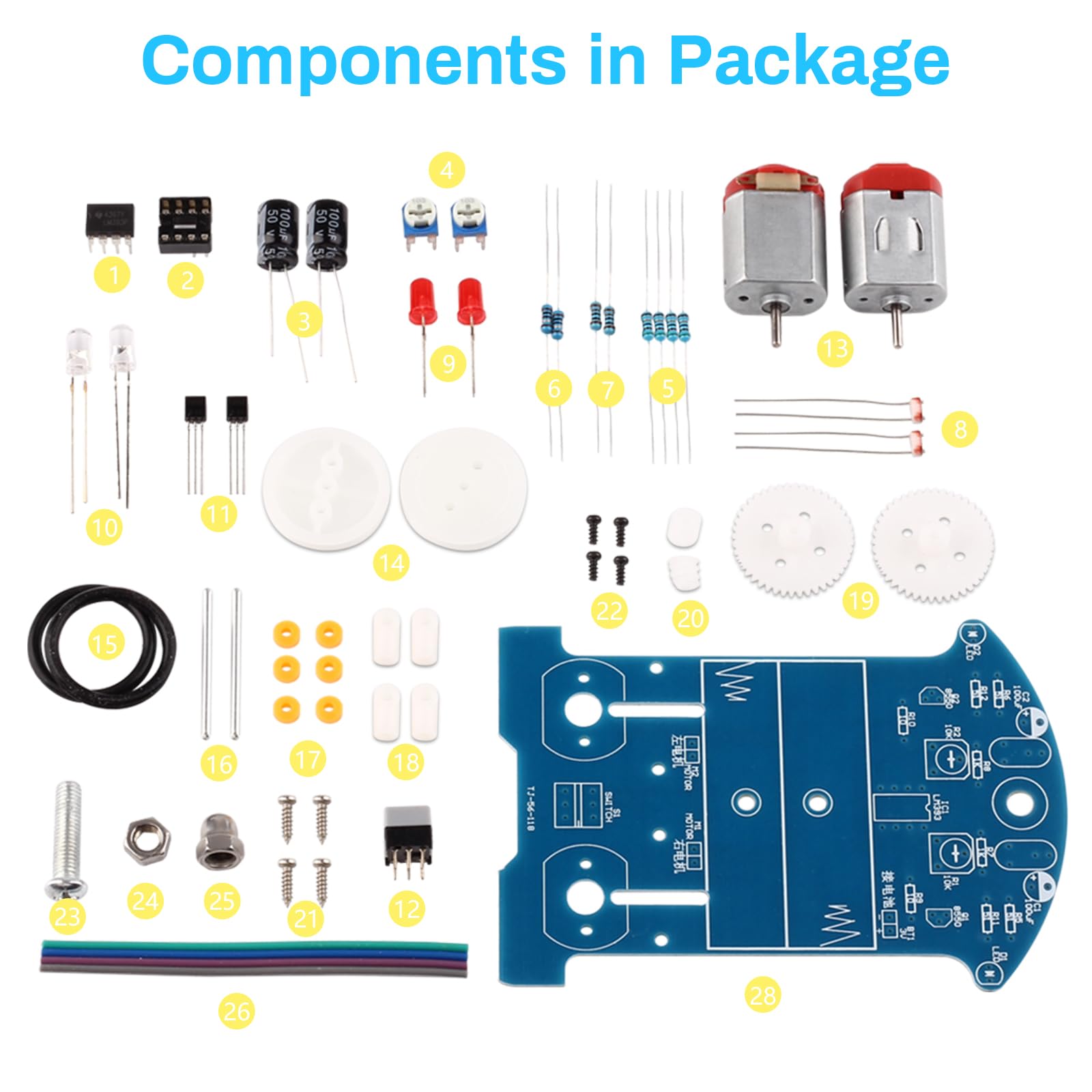 2 Pack, Practice Learning Kit Smart Car Soldering Project Kits Line Following Robot Kids DIY Electronics Education School Competition