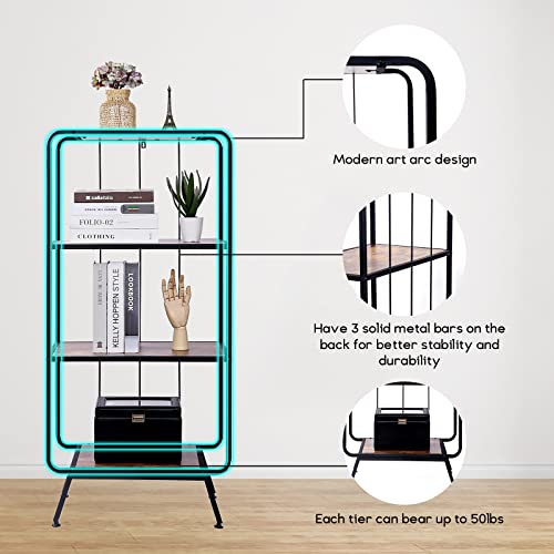 4-Tier Bookshelf, Modern Wooden Bookcase with Metal Frame, Vertical Standing Shelf for Bedroom, Living Room and Home Office, Storage Rack, Display Shelf for Plant, Book and Craft, Rustic Brown
