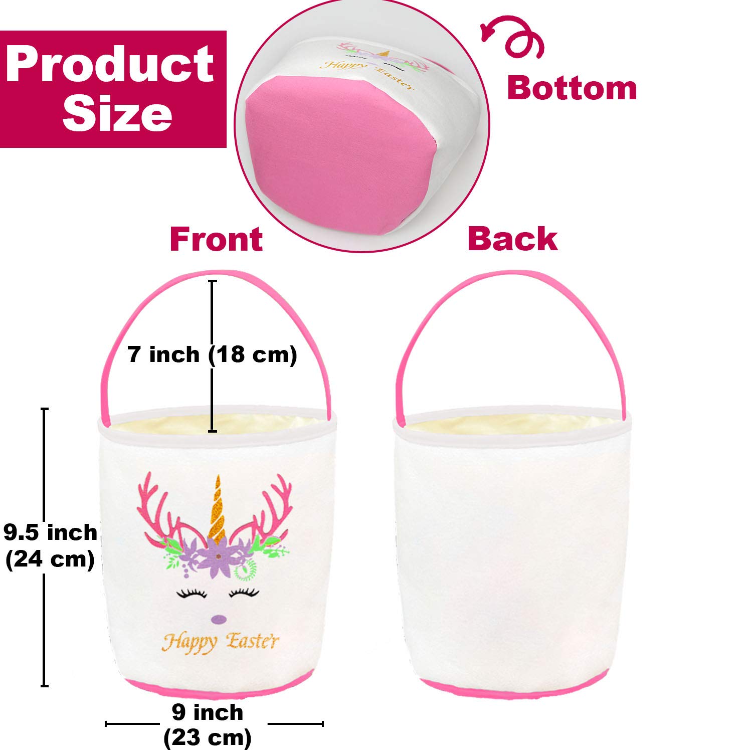 PARTYWIND Easter Baskets for Kids Egg Hunt, Easter Baskets Bag with Handles, Cute Easter Birthday Party Supplies Favors for Boys and Girls (Pink)