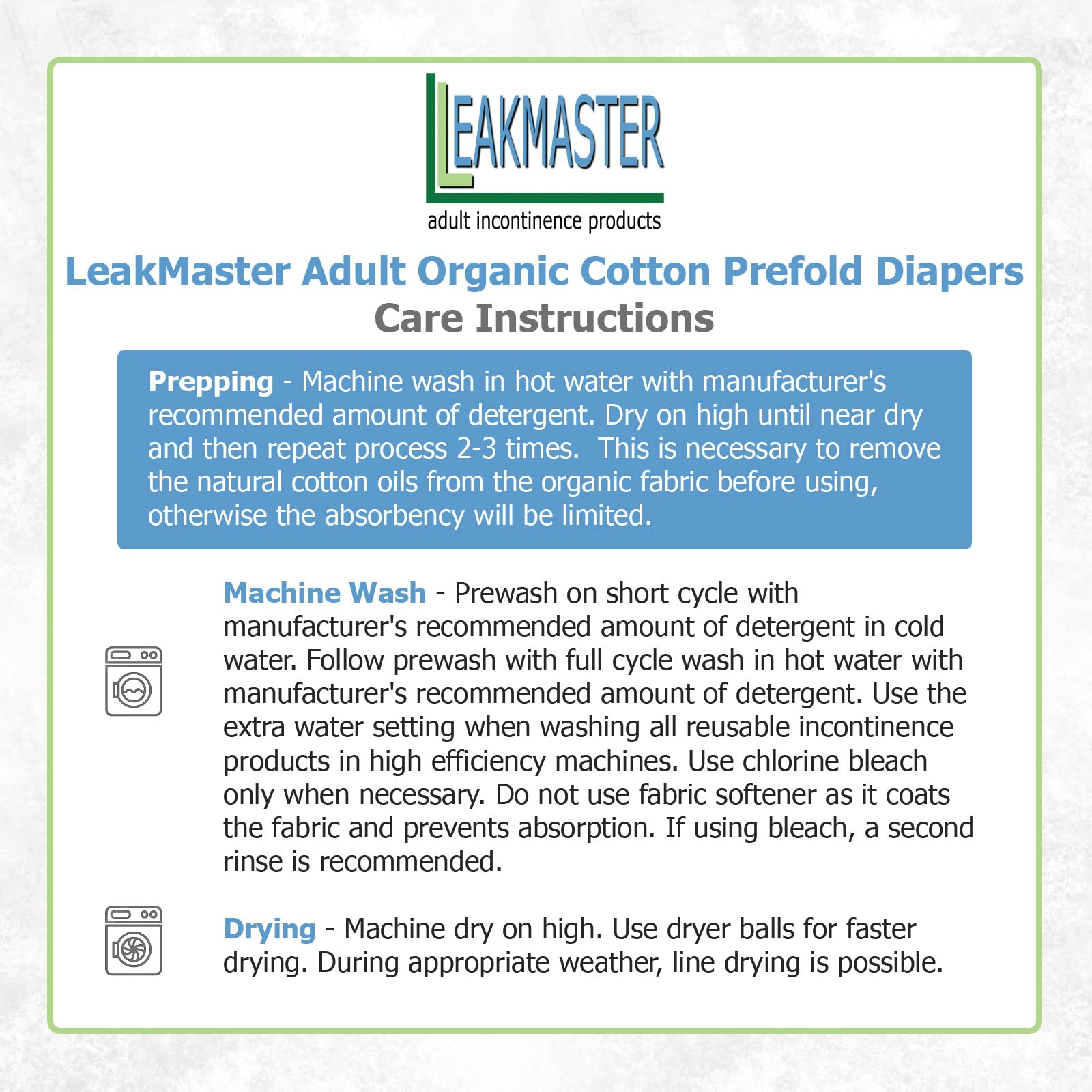 LeakMaster Organic Adult Prefold Cloth Diaper - Size Medium (32 to 42 Inch Waists)- 100% Organic Birdseye Weave Cotton - Extra Soft, Durable and Earth Friendly