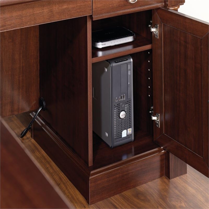 BOWERY HILL Classic Style L-Shaped Office Computer Desk in Cherry with File Drawer, CPU Tower,