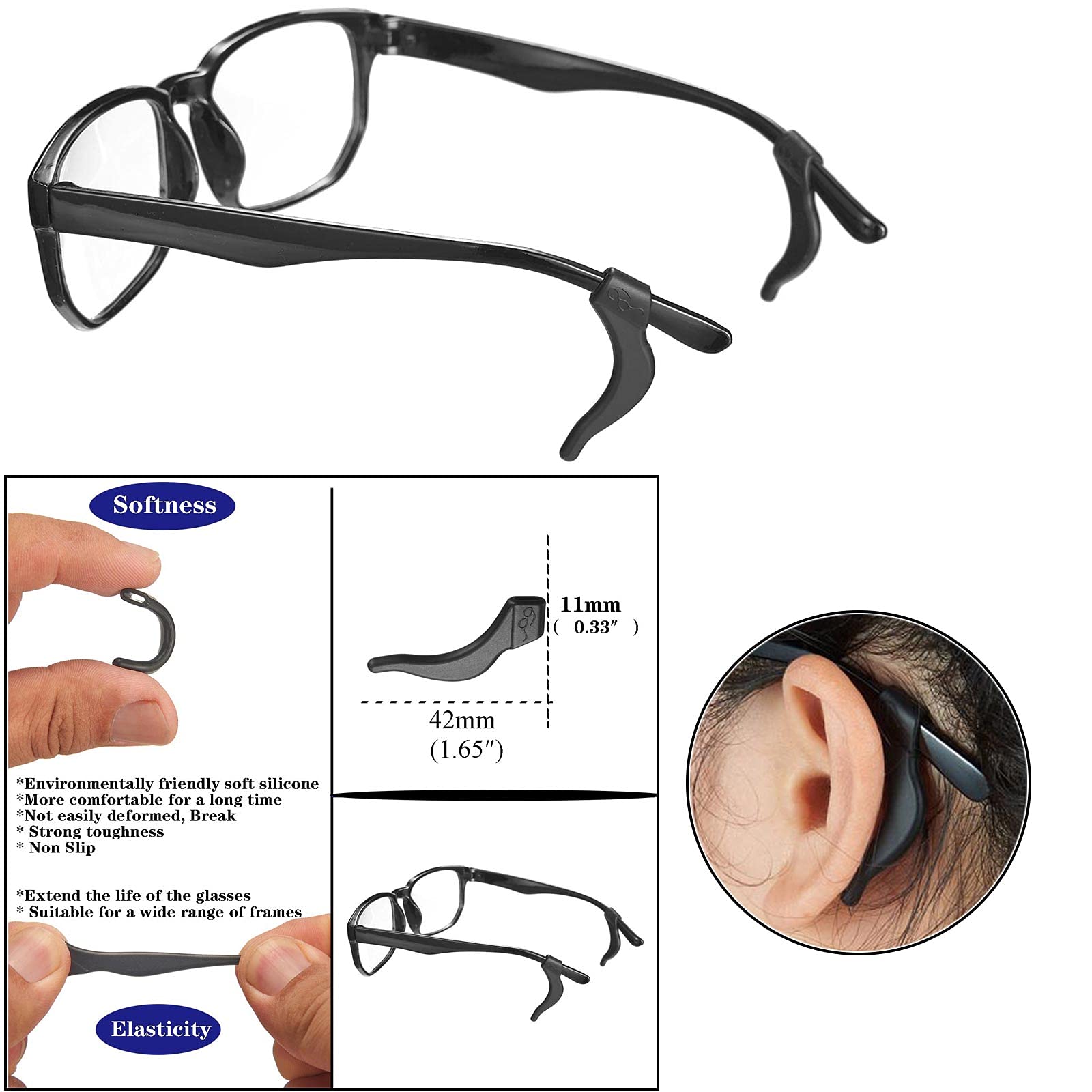34PCS Eyeglasses Retainers Silicone Glasses Temple Holders Anti-slip Protectors Comfort Eyewear Spectacle Stay Put Glasses Stoppers Ear Grip Hooks… (Eyeglasses Retainers-34PCS)