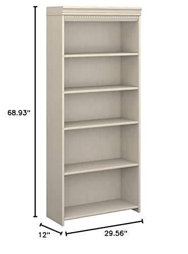 Bush Furniture Fairview 5 Shelf Bookcase in Antique White