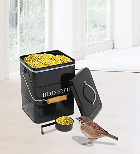 Morezi Bird seed and feed storage tin with lid Included - white-coated carbon steel - tight fitting lids - storage canister tins - Black