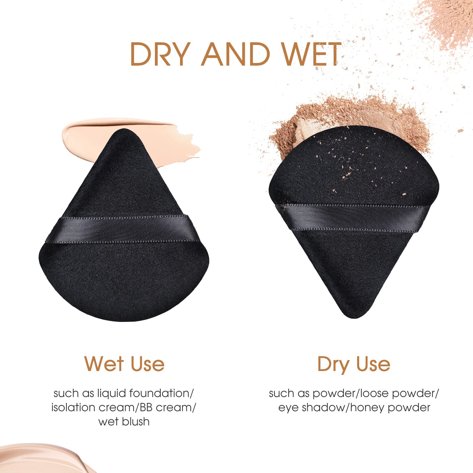 2 Pcs Makeup Powder Puff for Face Powder Soft Triangle Velour Reusable Triangle Powder Pad Pressed Applicator for Under Eyes and Face Corners Loose Setting Powder (Black & Black)